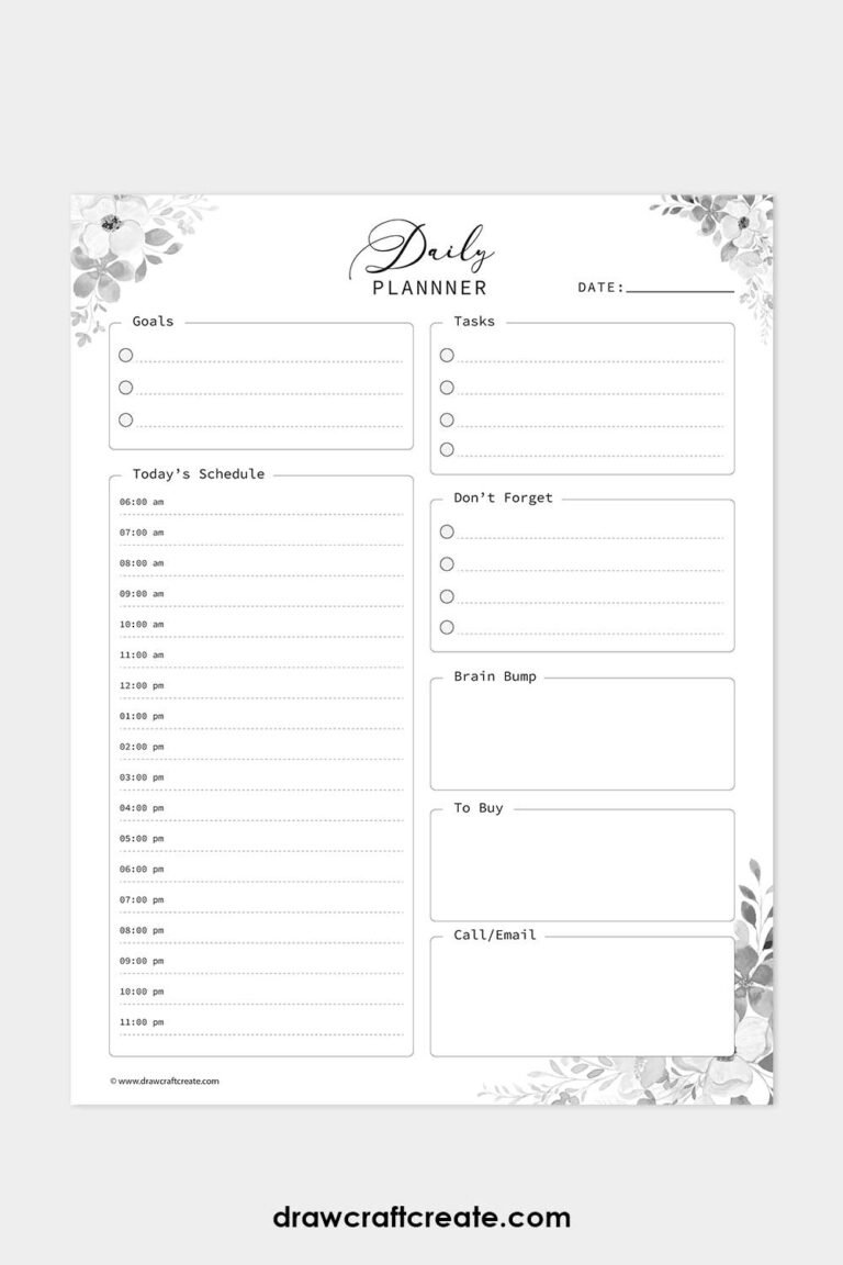 Free Daily Planner Printable Templates (20 Designs) - Draw Craft Create