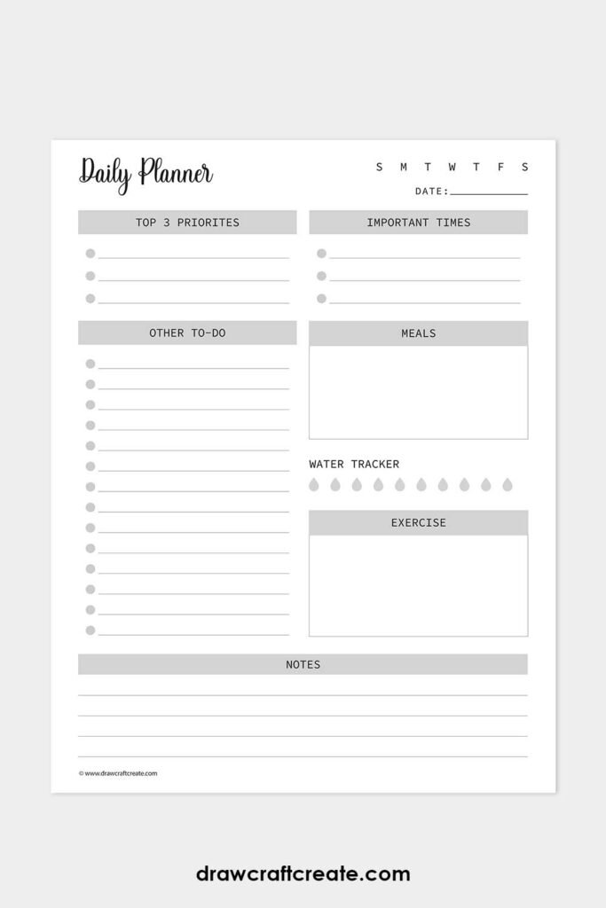 Free Daily Planner Printable Templates (20 Designs) - Draw Craft Create