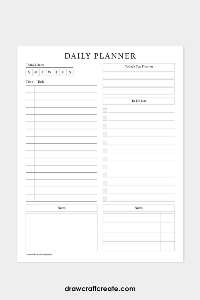 Free Daily Planner Printable Templates (20 Designs) - Draw Craft Create