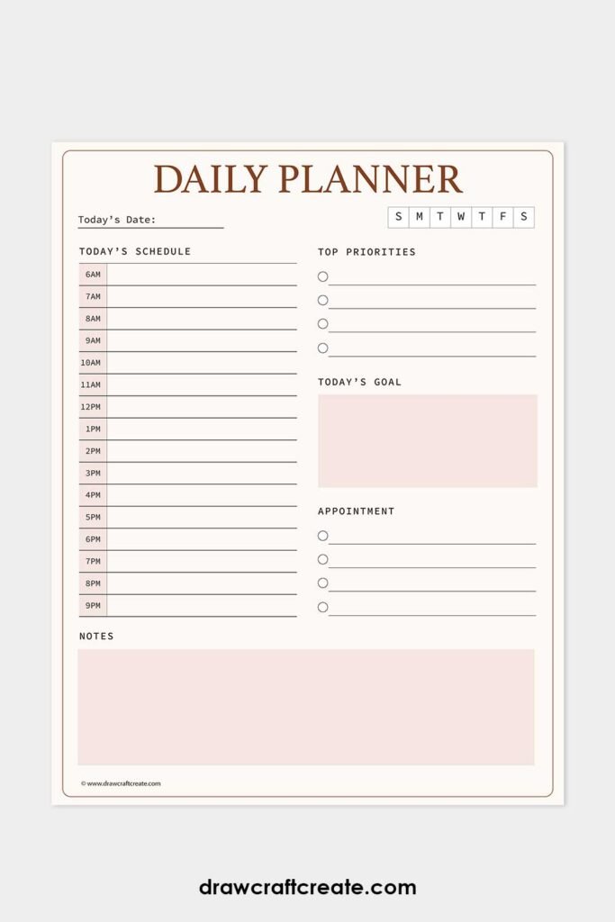 Free Daily Planner Printable Templates (20 Designs) - Draw Craft Create