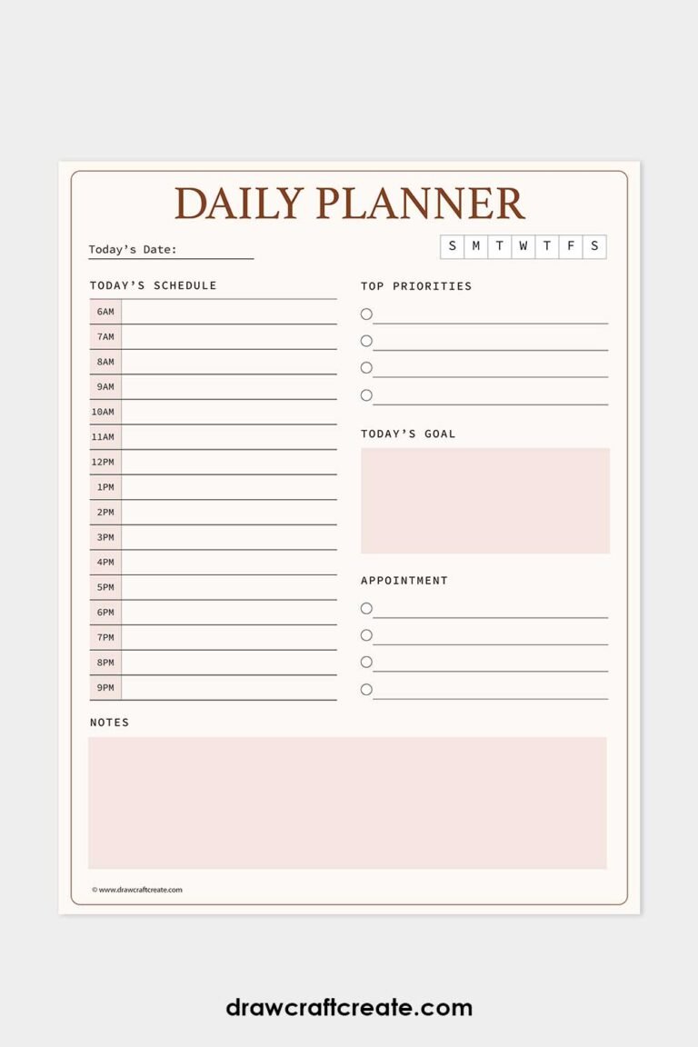 Free Daily Planner Printable Templates (20 Designs) - Draw Craft Create