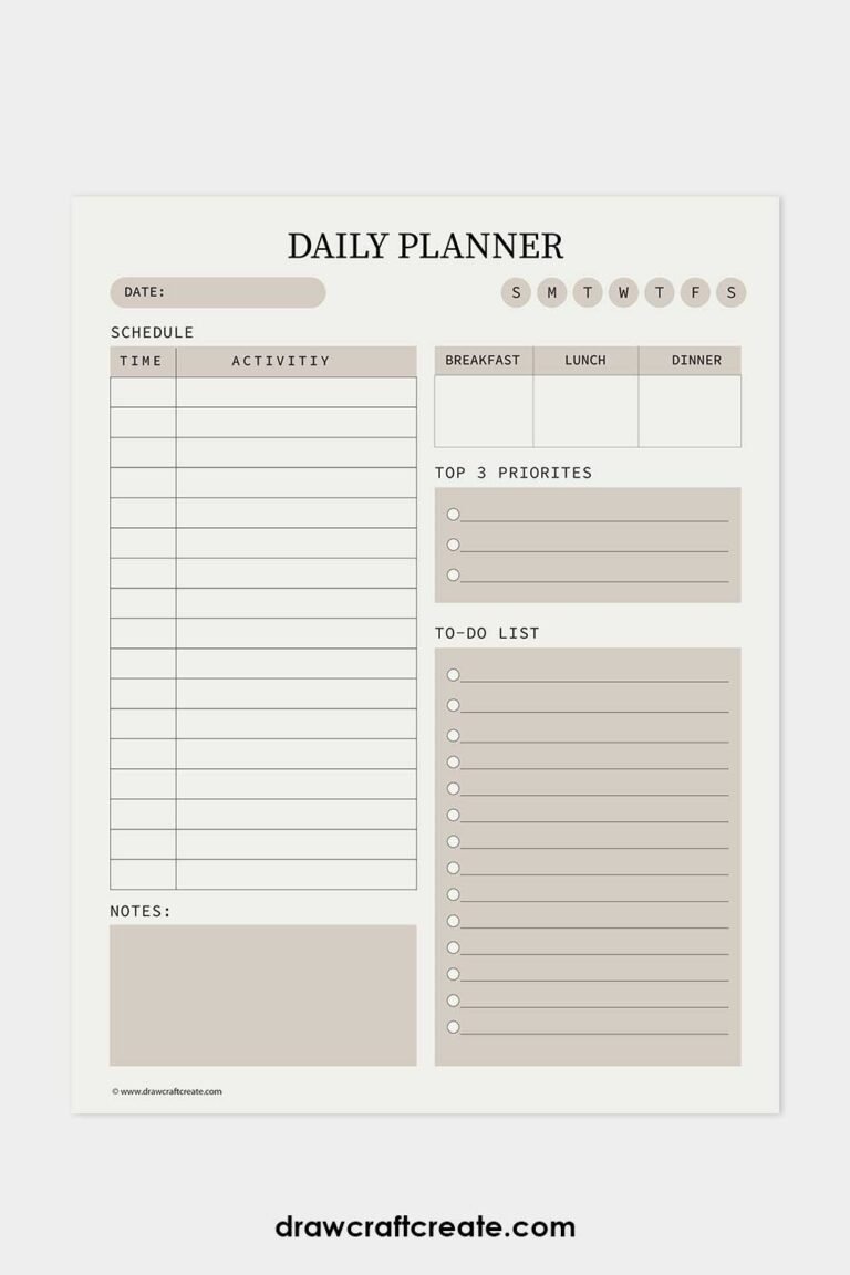 Free Daily Planner Printable Templates (20 Designs) - Draw Craft Create