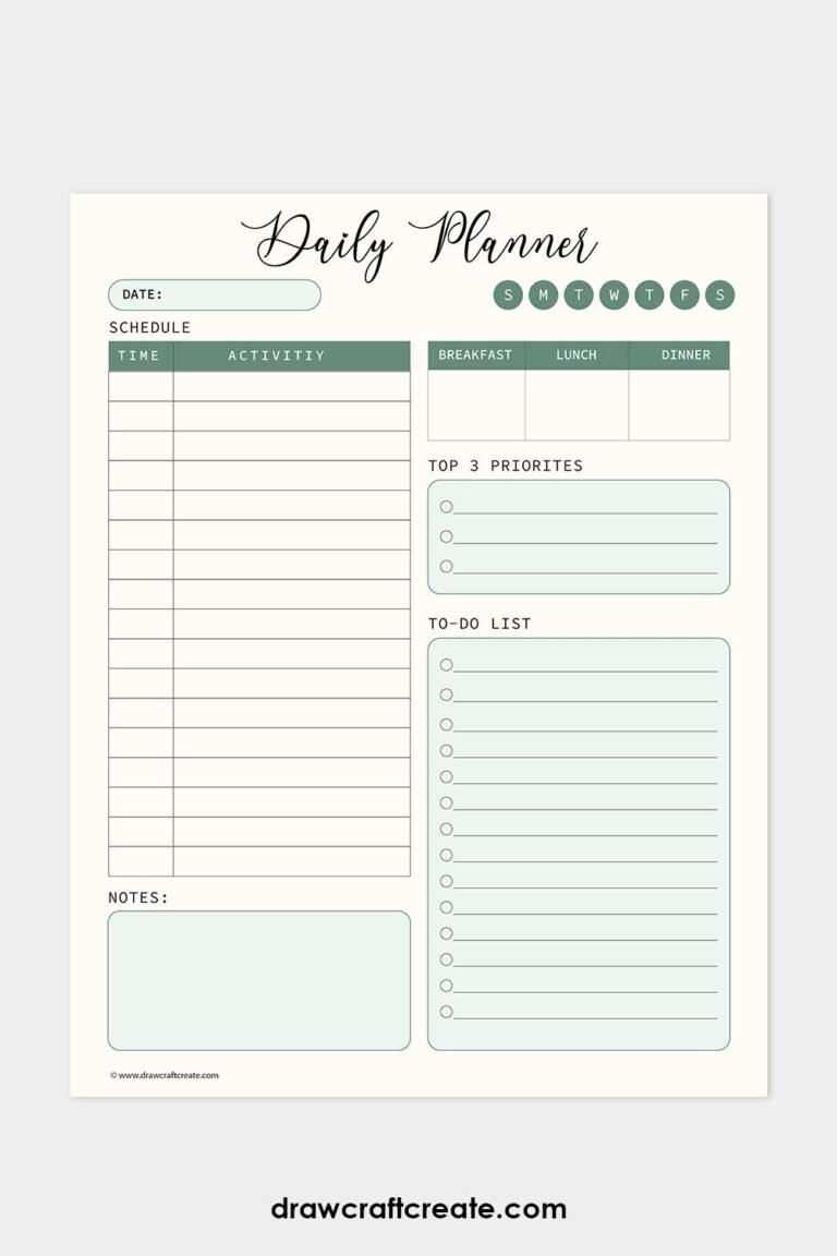 Free Daily Planner Printable Templates (20 Designs) - Draw Craft Create