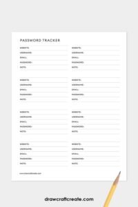 Password Tracker Printable - 11 Free Templates - Draw Craft Create