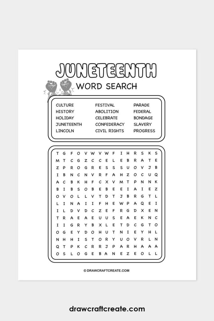 Juneteenth Word Search Printable - Draw Craft Create