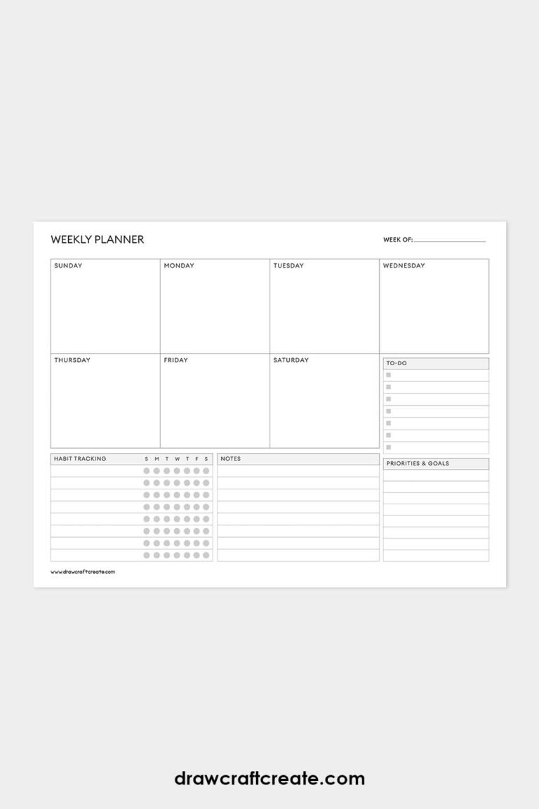 Free Weekly Planner Printables (30 Templates) - Draw Craft Create