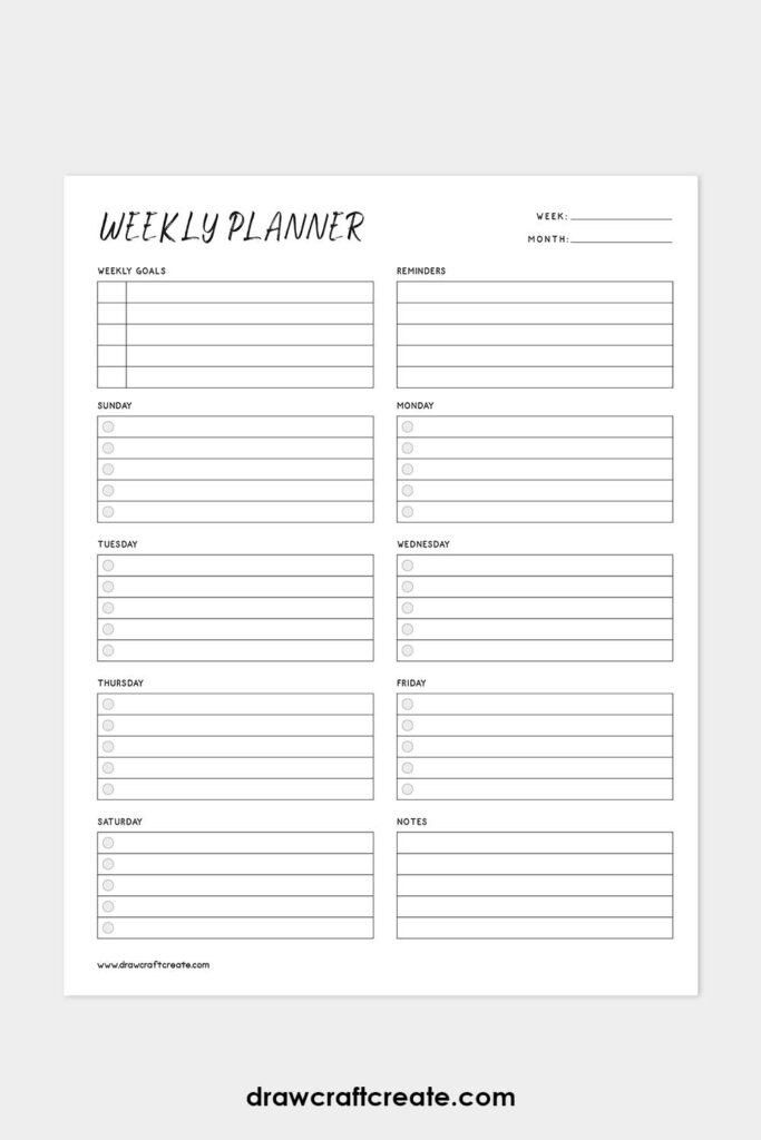Free Weekly Planner Printables (30 Templates) - Draw Craft Create