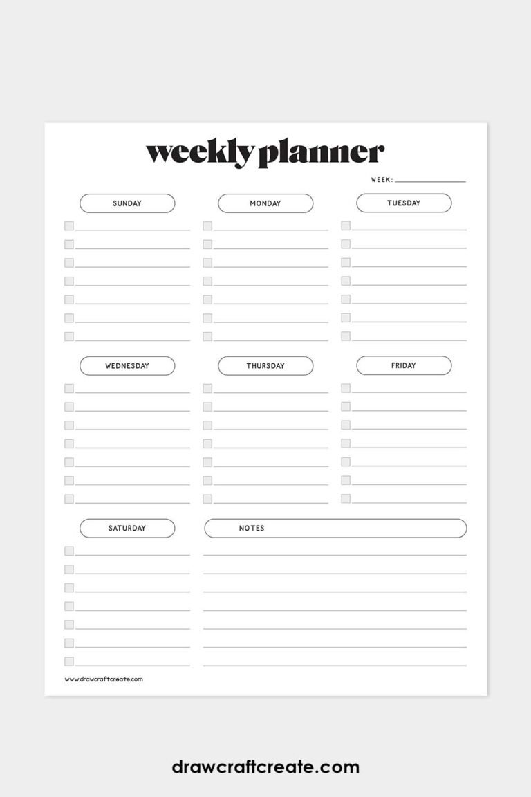 Free Weekly Planner Printables (30 Templates) - Draw Craft Create
