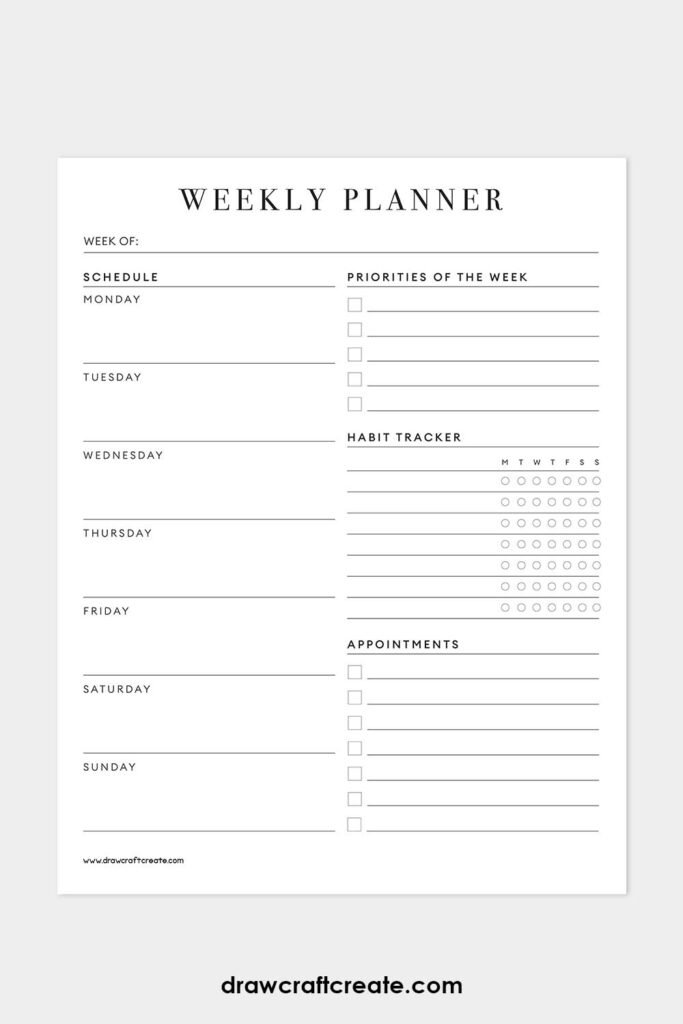 Free Weekly Planner Printables (30 Templates) - Draw Craft Create