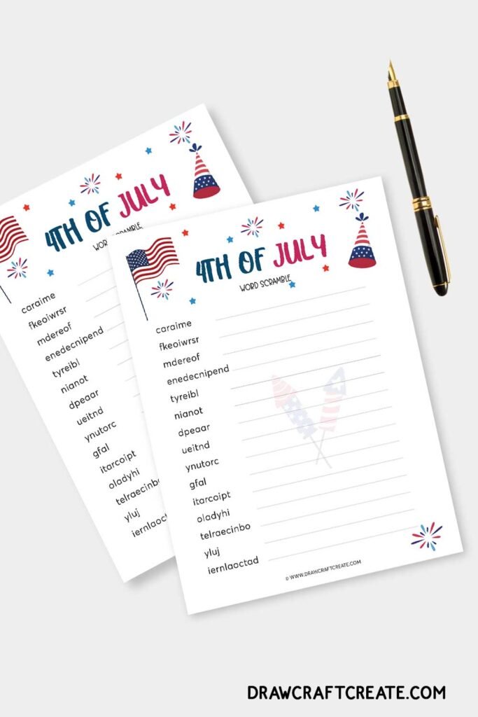 Free Printable 4th of July Word Scramble - Draw Craft Create