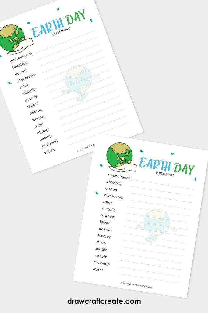Free Printable Earth Day Word Scramble - Draw Craft Create