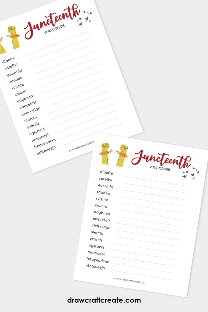 Free Printable Juneteenth Word Scramble - Draw Craft Create