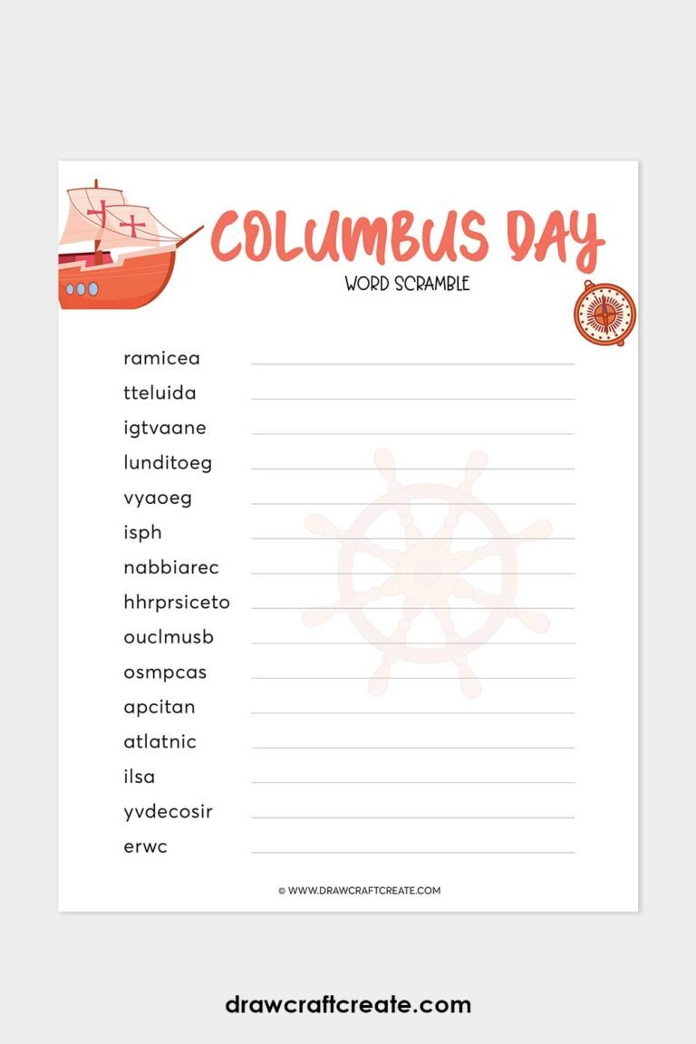 Free Printable Columbus Day Word Scramble - Draw Craft Create