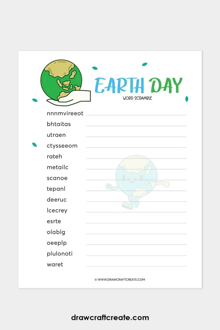 Free Printable Earth Day Word Scramble - Draw Craft Create