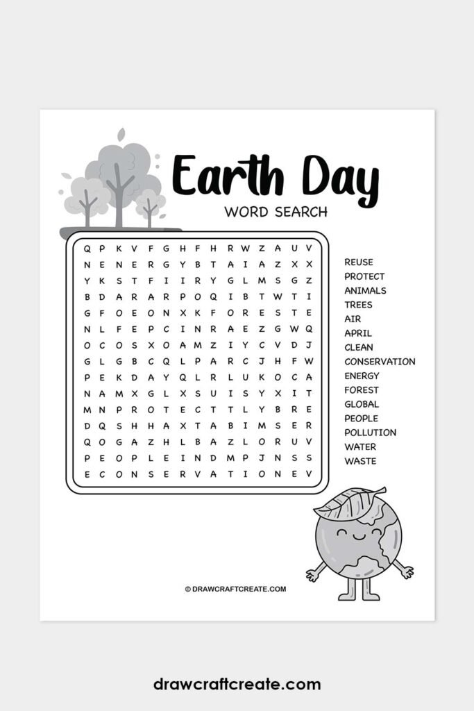 Free Printable Earth Day Word Search - Draw Craft Create