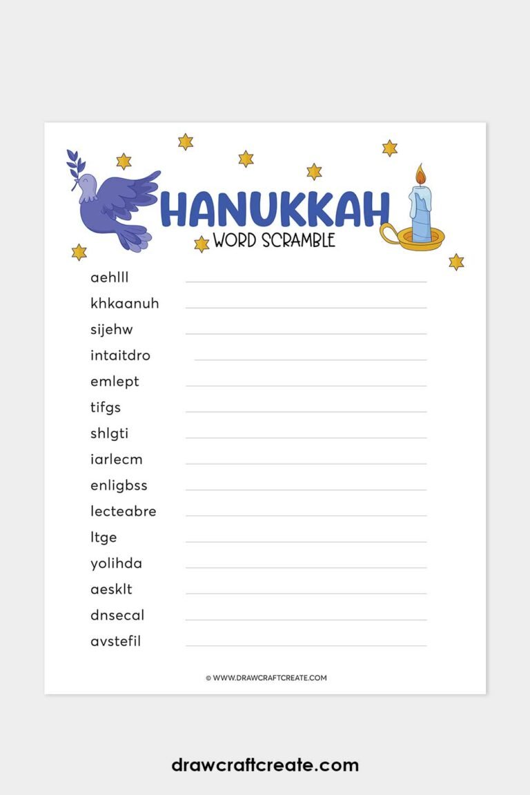 Free Printable Hanukkah Word Scramble - Draw Craft Create