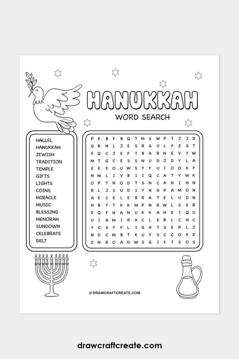 Free Printable Hanukkah Word Search - Draw Craft Create