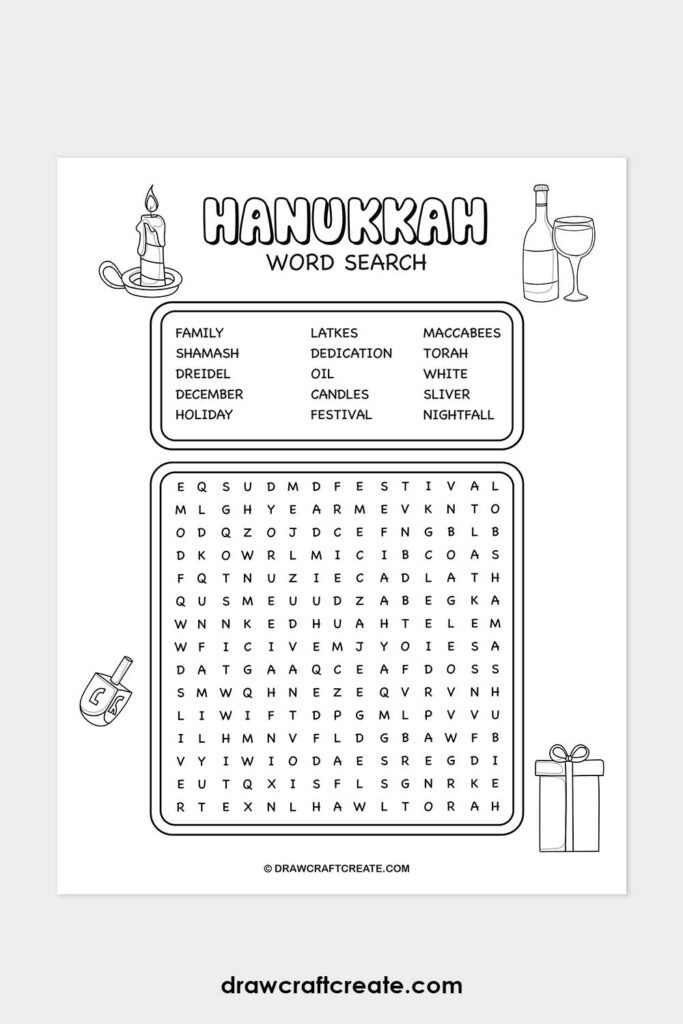 Free Printable Hanukkah Word Search - Draw Craft Create