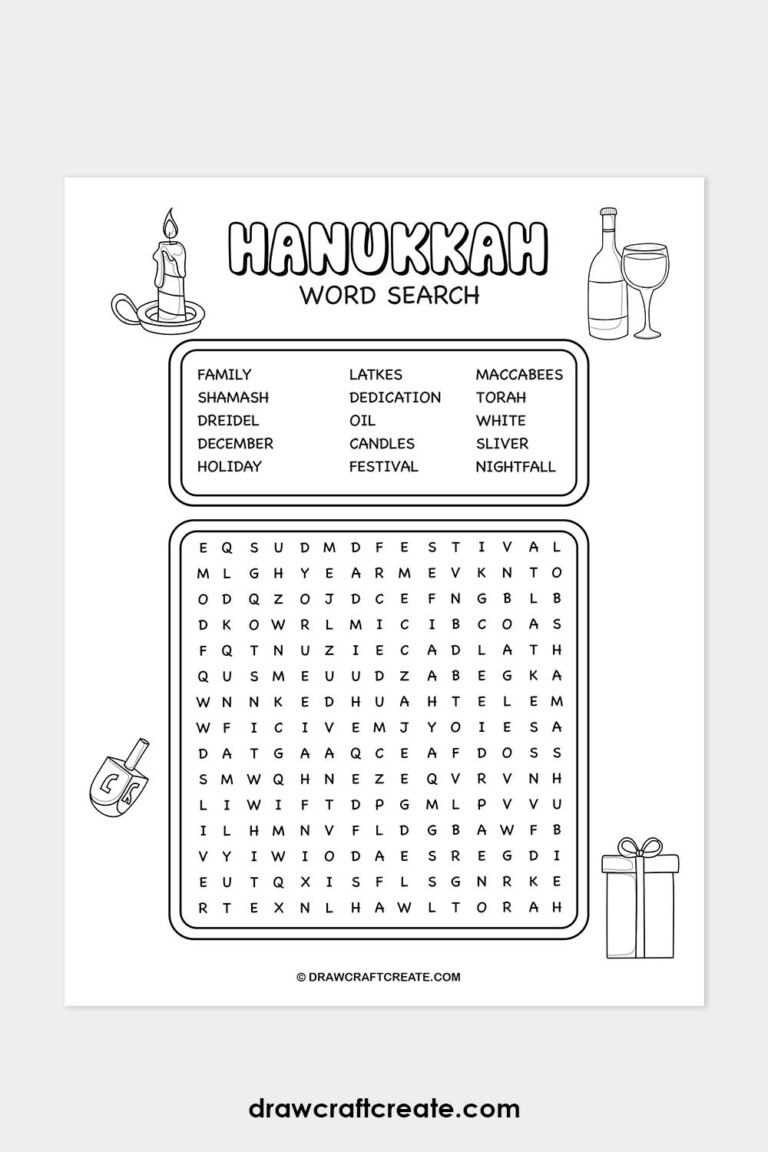 Free Printable Hanukkah Word Search - Draw Craft Create