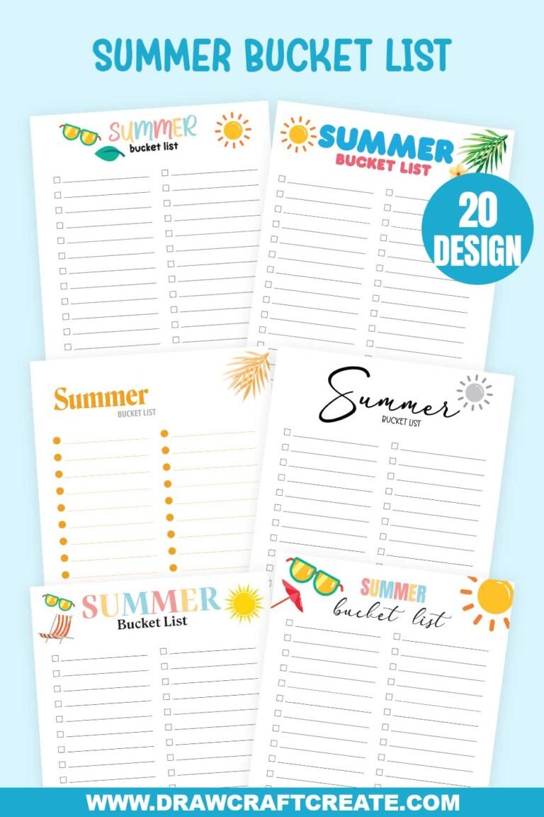 Free Printable Summer Bucket List Planner (20 Templates) - Draw Craft ...