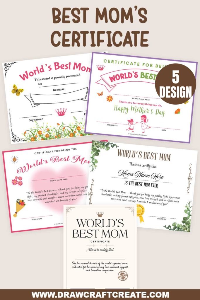 Free Printable Best Mom Award Certificate Template - Draw Craft Create