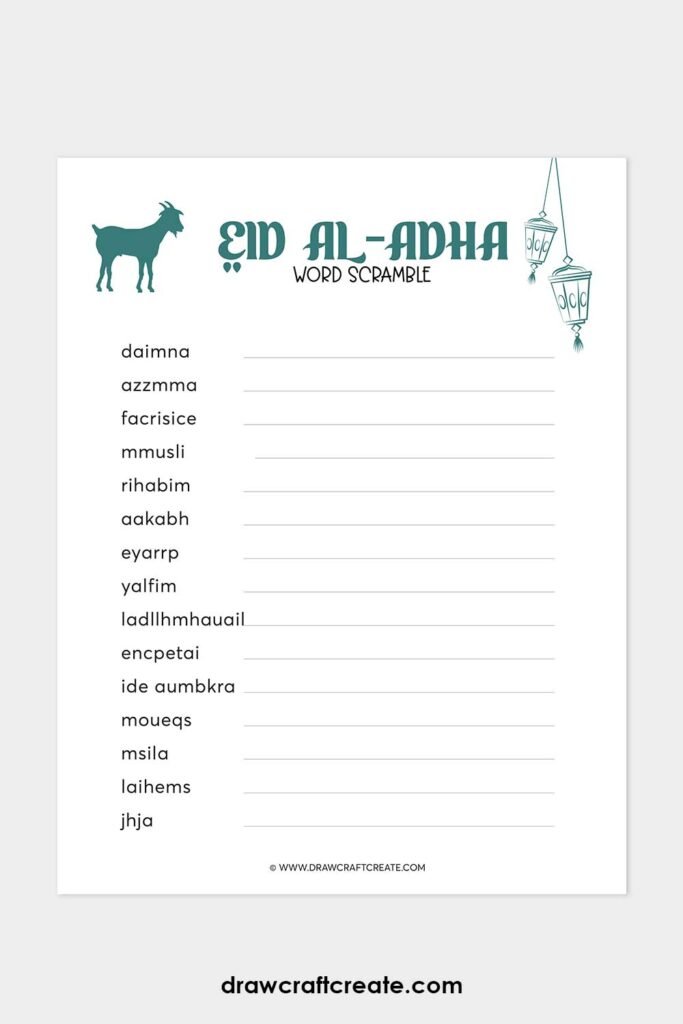 Free Printable Eid Word Scramble - Draw Craft Create