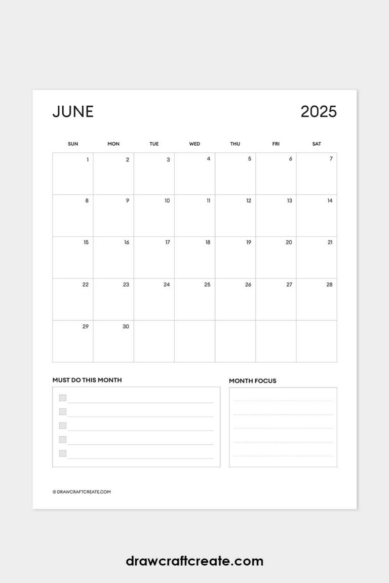 Free Printable June 2025 Calendars - Draw Craft Create
