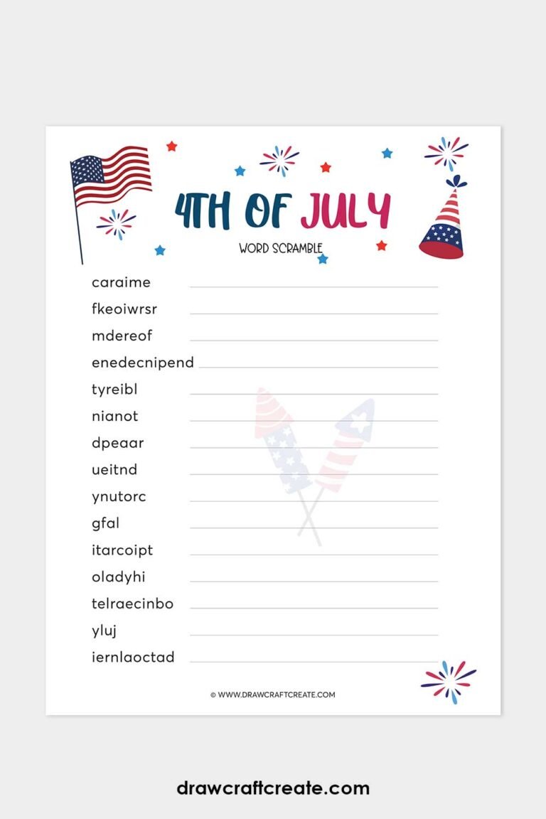 Free Printable 4th of July Word Scramble - Draw Craft Create