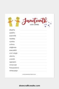 Free Printable Juneteenth Word Scramble - Draw Craft Create