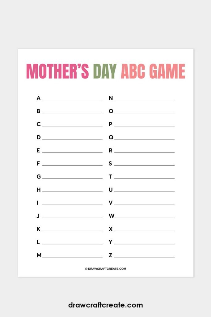 Free Printable Mother's Day ABC Game - Draw Craft Create