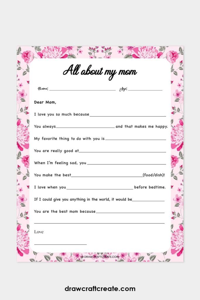 Free Printable Mother’s Day All About My Mom Questionnaires - Draw ...