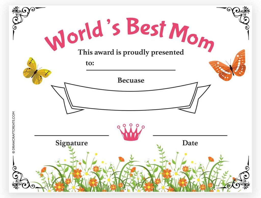 Free Printable Best Mom Award Certificate Template - Draw Craft Create