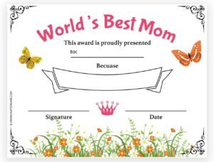 Free Printable Best Mom Award Certificate Template - Draw Craft Create