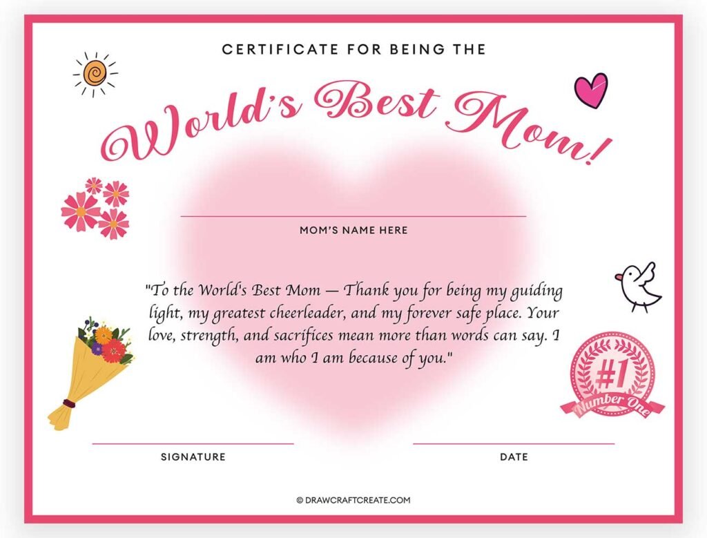 Free Printable Best Mom Award Certificate Template - Draw Craft Create