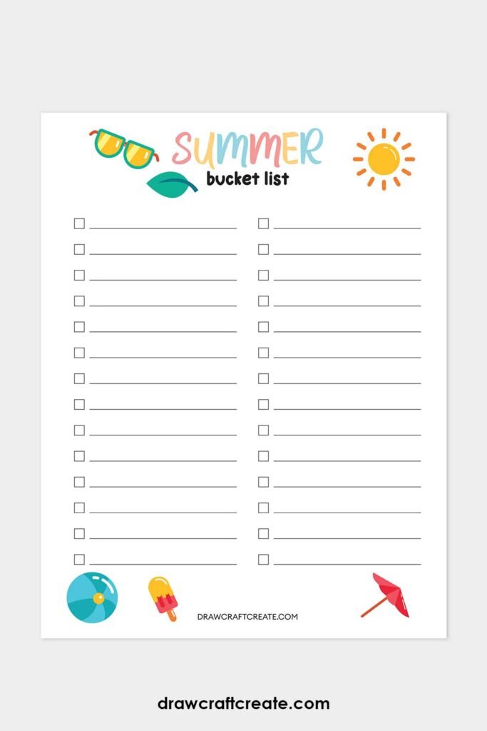 Free Printable Summer Bucket List Planner (20 Templates) - Draw Craft ...