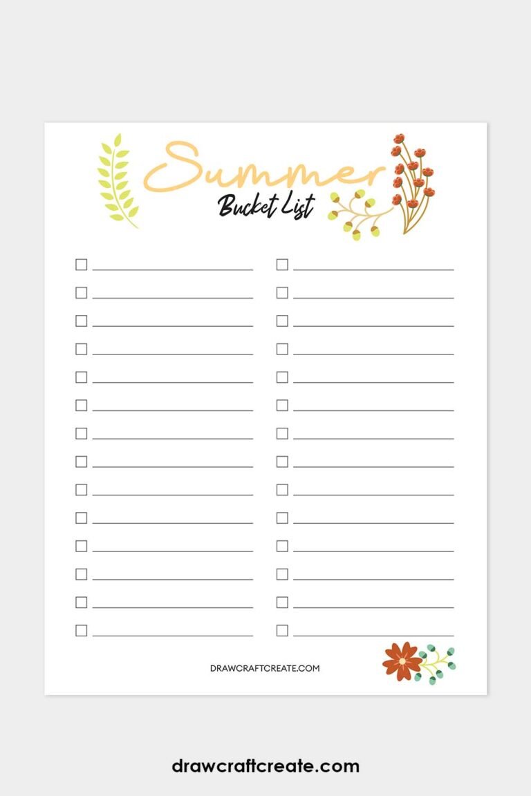Free Printable Summer Bucket List Planner (20 Templates) - Draw Craft ...