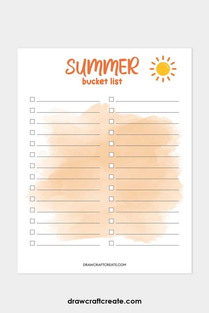 Free Printable Summer Bucket List Planner (20 Templates) - Draw Craft ...