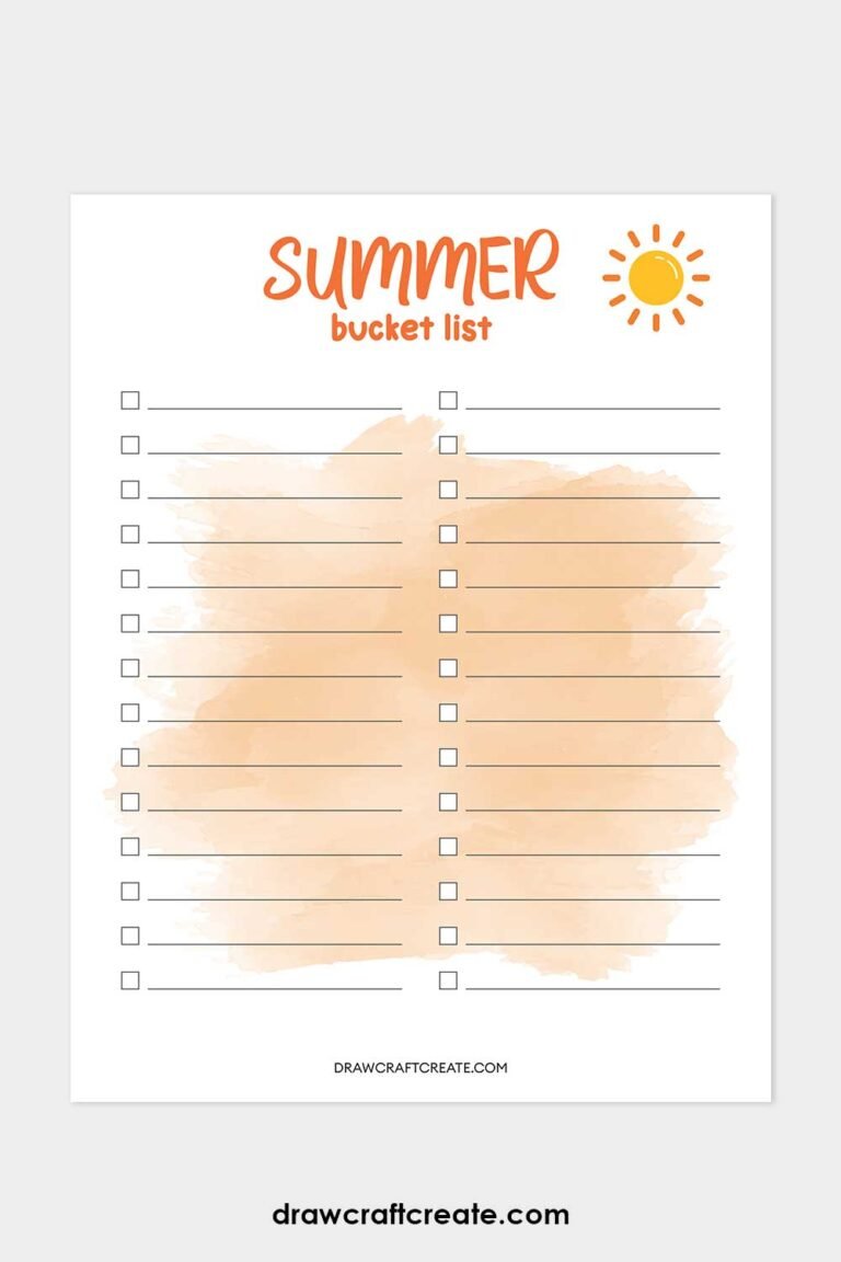 Free Printable Summer Bucket List Planner (20 Templates) - Draw Craft ...