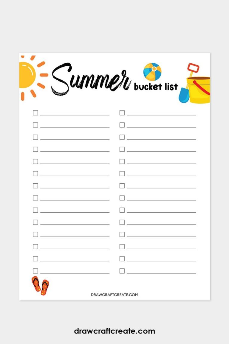 Free Printable Summer Bucket List Planner (20 Templates) - Draw Craft ...
