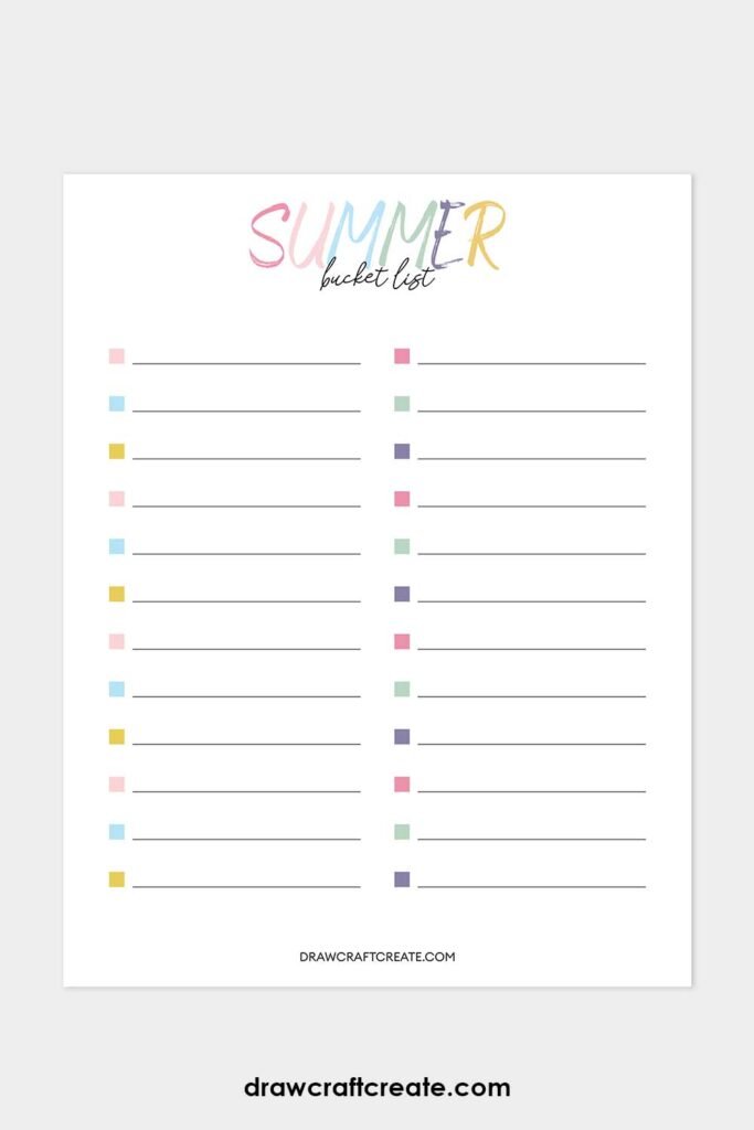 Free Printable Summer Bucket List Planner (20 Templates) - Draw Craft ...
