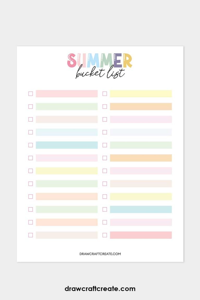 Free Printable Summer Bucket List Planner (20 Templates) - Draw Craft ...
