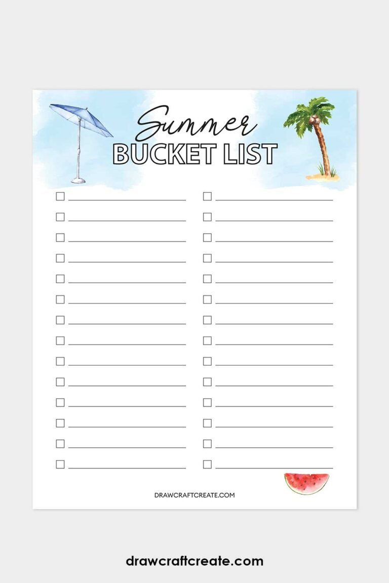 Free Printable Summer Bucket List Planner (20 Templates) - Draw Craft ...