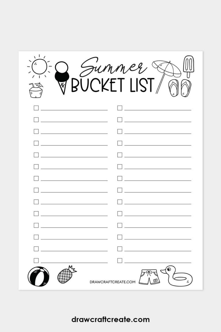Free Printable Summer Bucket List Planner (20 Templates) - Draw Craft ...