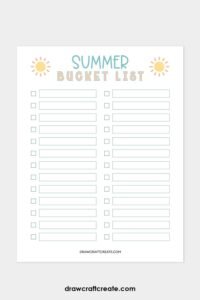 Free Printable Summer Bucket List Planner (20 Templates) - Draw Craft ...