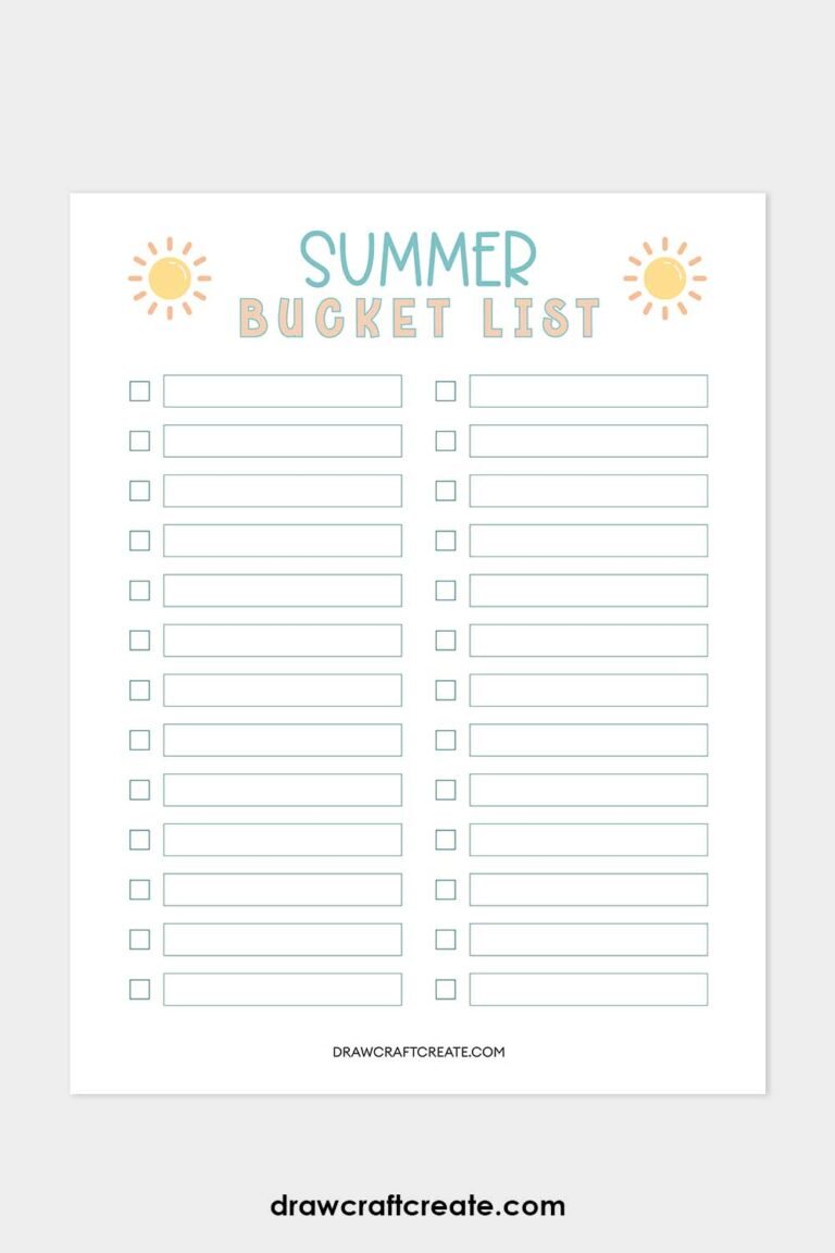 Free Printable Summer Bucket List Planner (20 Templates) - Draw Craft ...