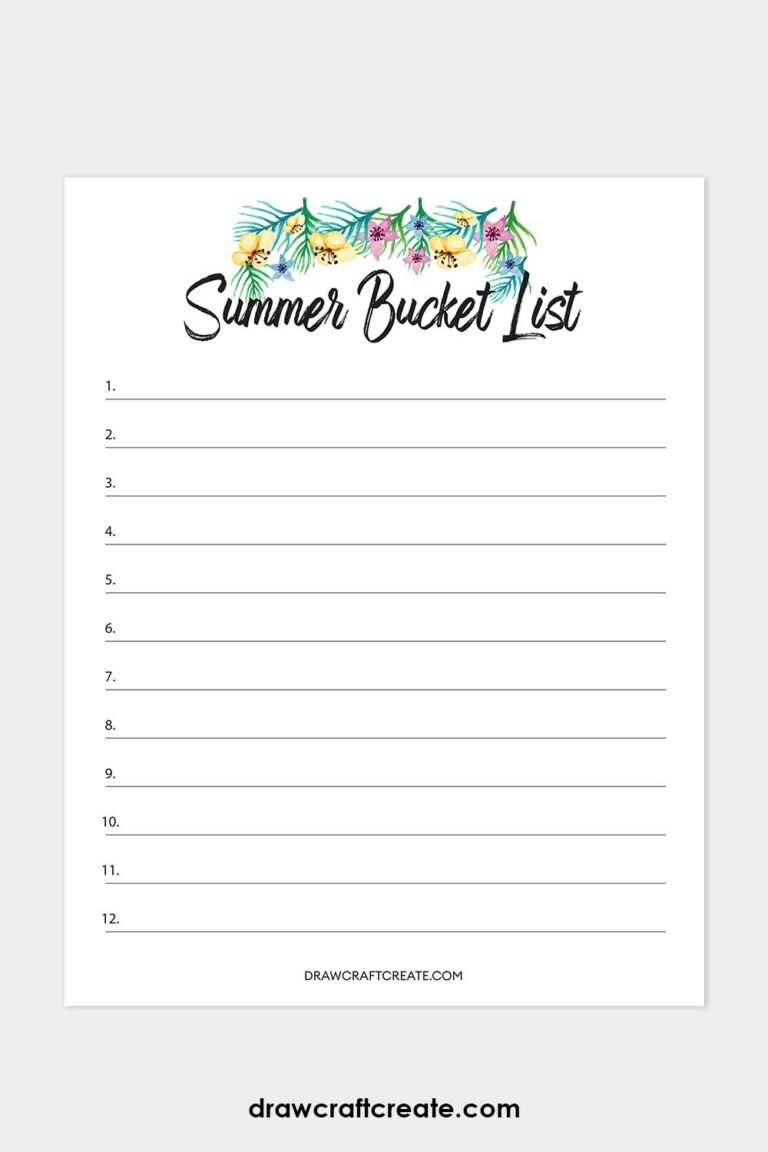 Free Printable Summer Bucket List Planner (20 Templates) - Draw Craft ...