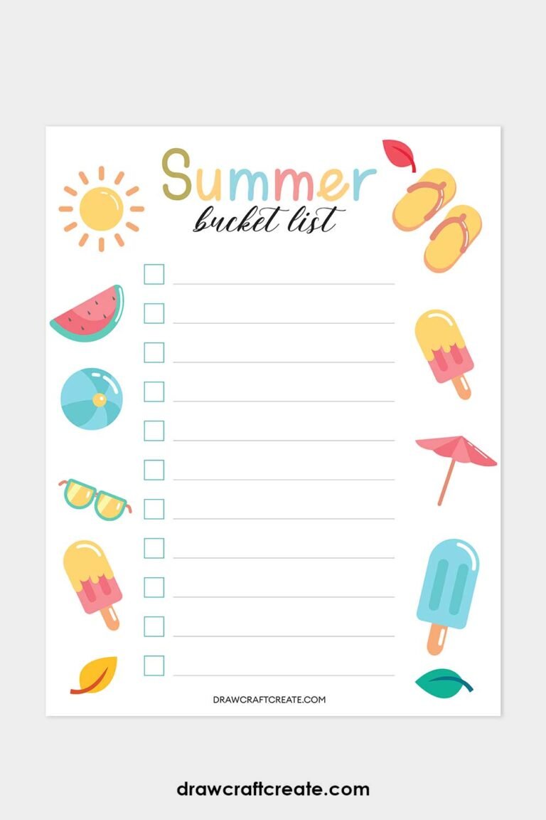 Free Printable Summer Bucket List Planner (20 Templates) - Draw Craft ...