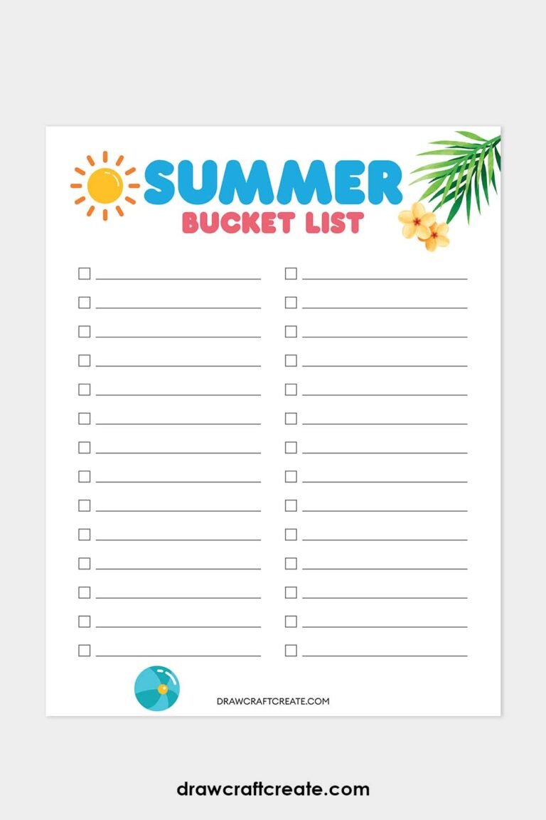 Free Printable Summer Bucket List Planner (20 Templates) - Draw Craft ...