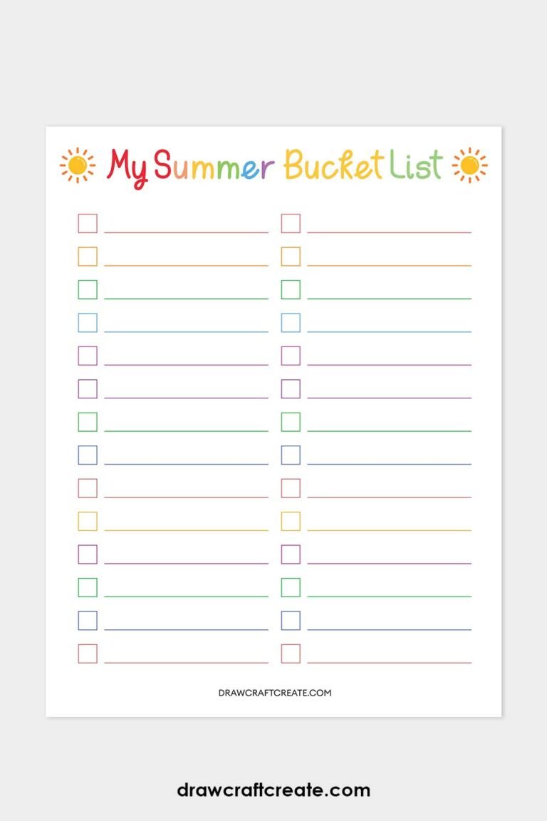 Free Printable Summer Bucket List Planner (20 Templates) - Draw Craft ...