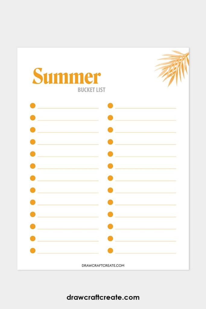 Free Printable Summer Bucket List Planner (20 Templates) - Draw Craft ...